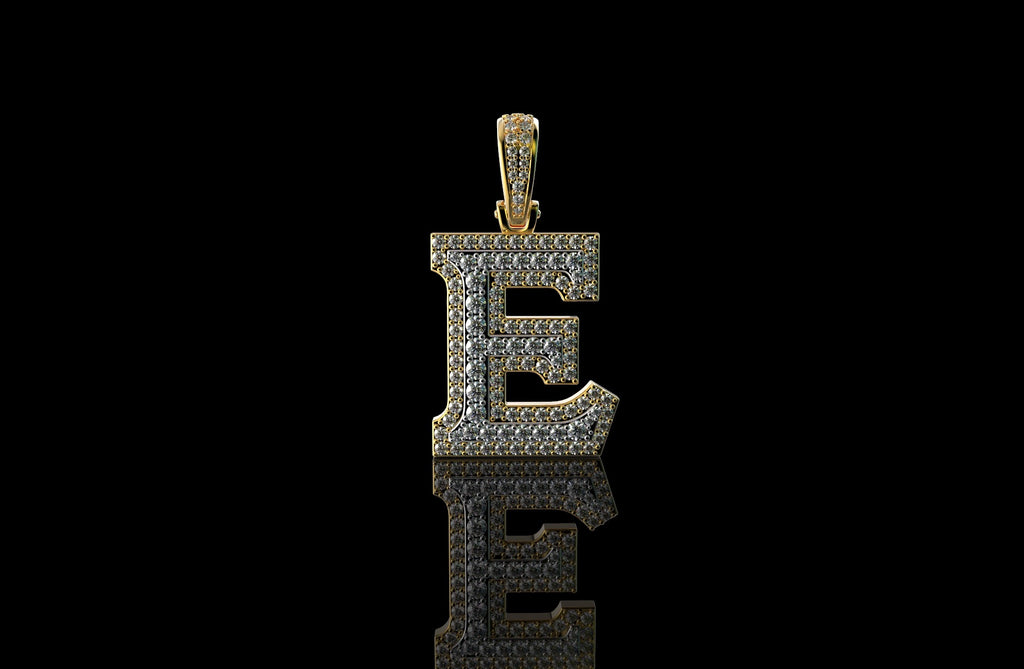 14k 2 tone yellow and yellow gold double layer small initial E diamond ...