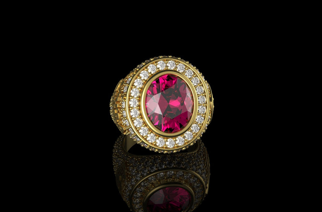 14k yellow gold mens custom made ruby bishop style diamond ring ...